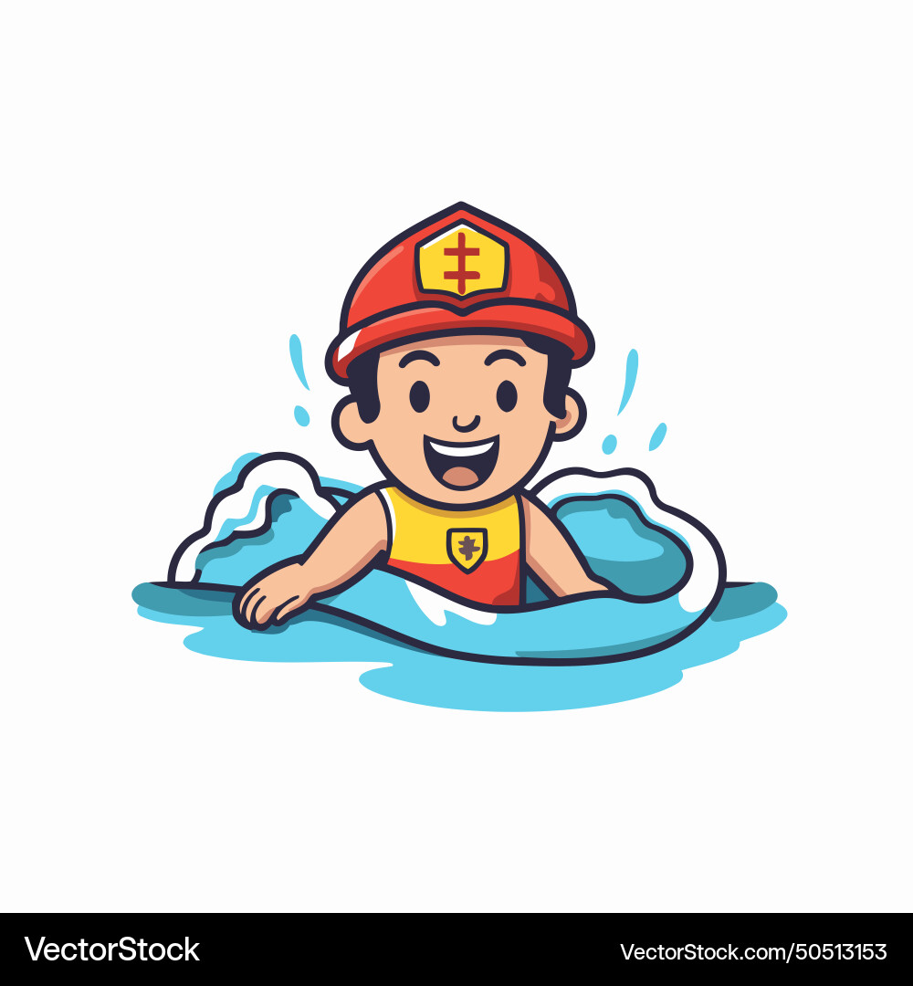 Cute cartoon fireman in a swimming pool Royalty Free Vector