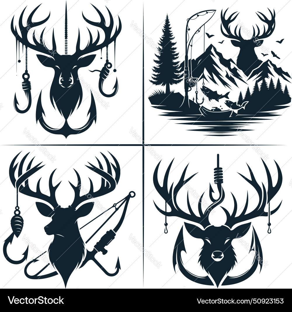 Deer hunting and fishing hook Royalty Free Vector Image