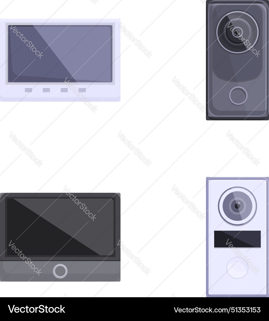 Intercom icons set cartoon video audio Royalty Free Vector