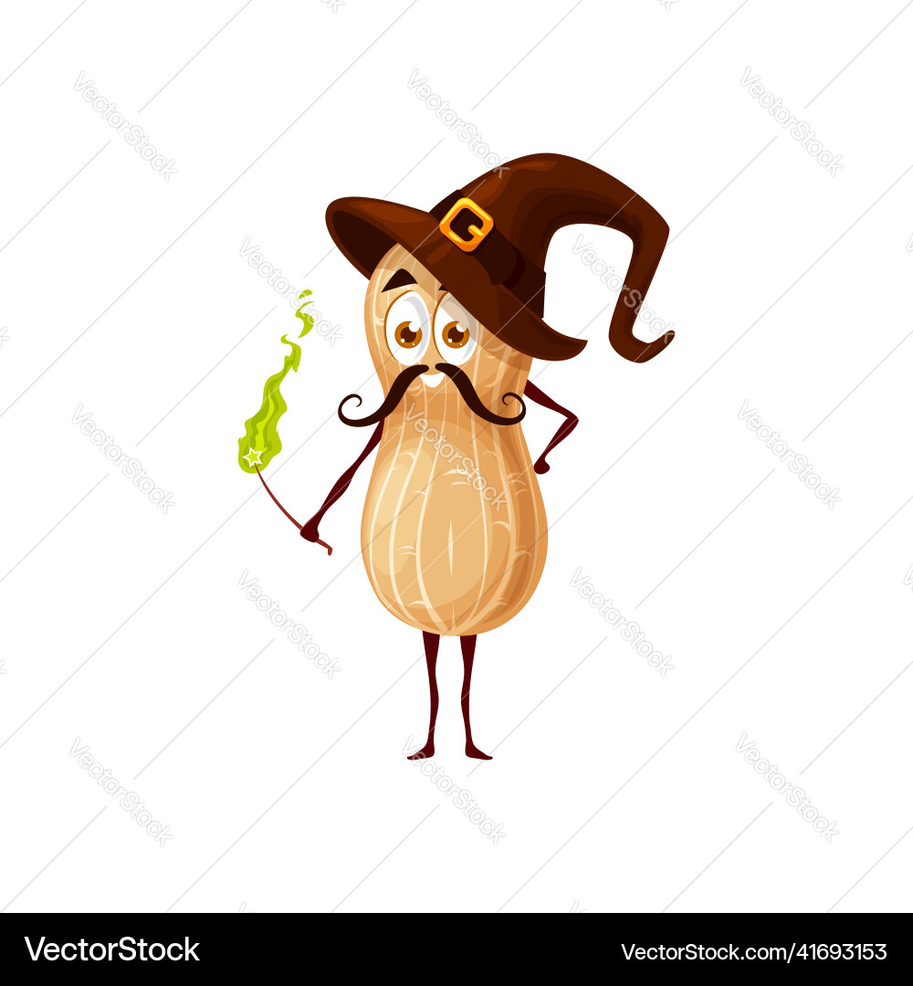 Peanut groundnut wizard character with magic wand Vector Image