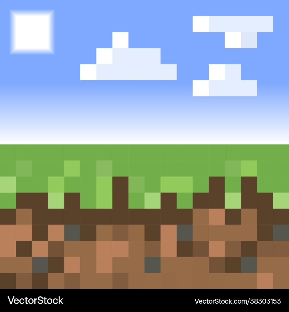Pixel minecraft style land background concept Vector Image