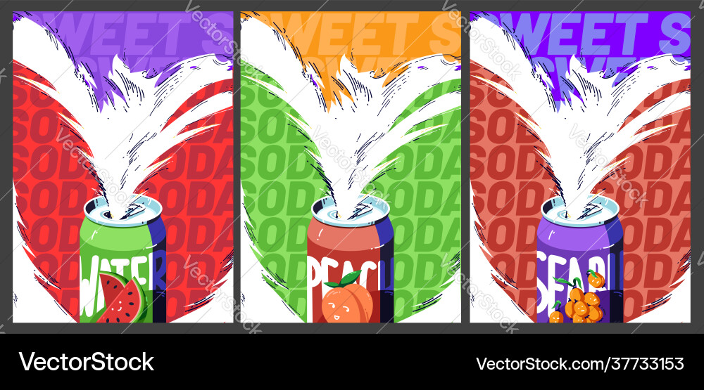 Sweet soda cold fruit drinks posters Royalty Free Vector