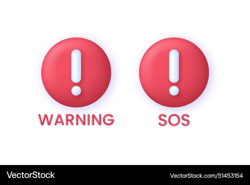 3d red warning sign attention and sos concept Vector Image