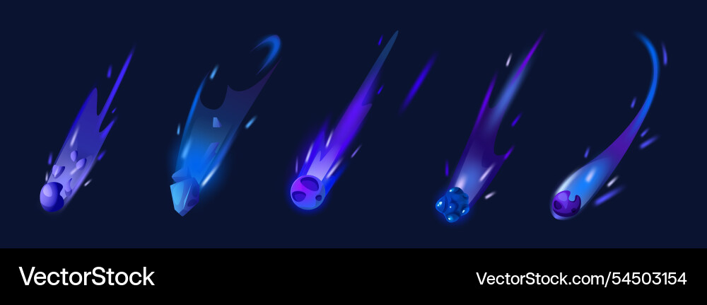 Blue asteroid with fire space meteor trail Vector Image