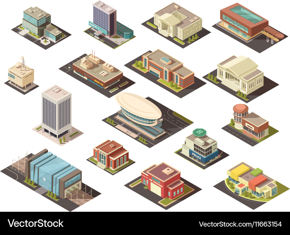 Government building isometric set Royalty Free Vector Image
