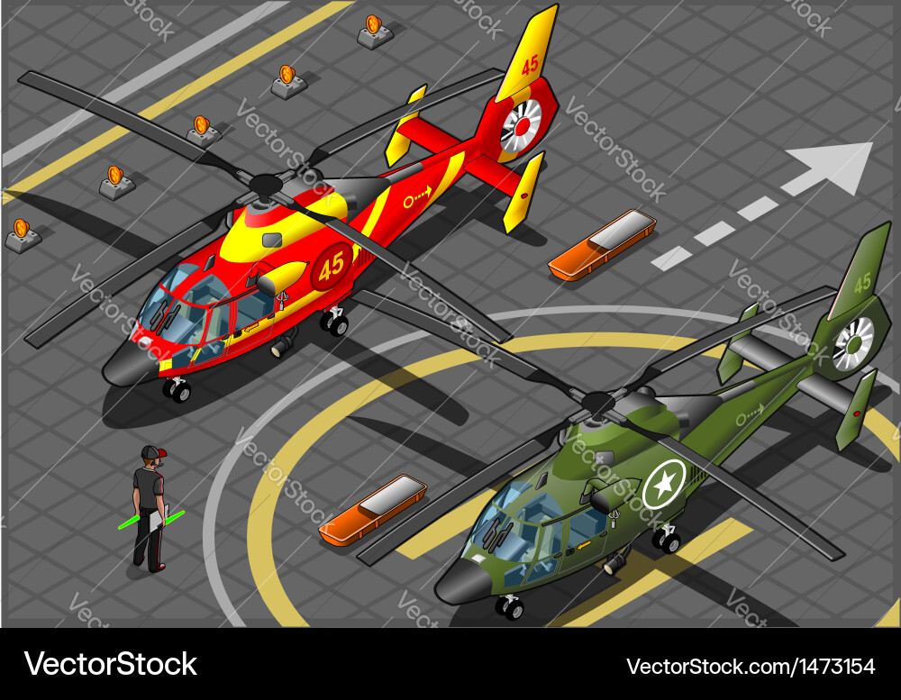 Isometric emergency and military helicopters Vector Image
