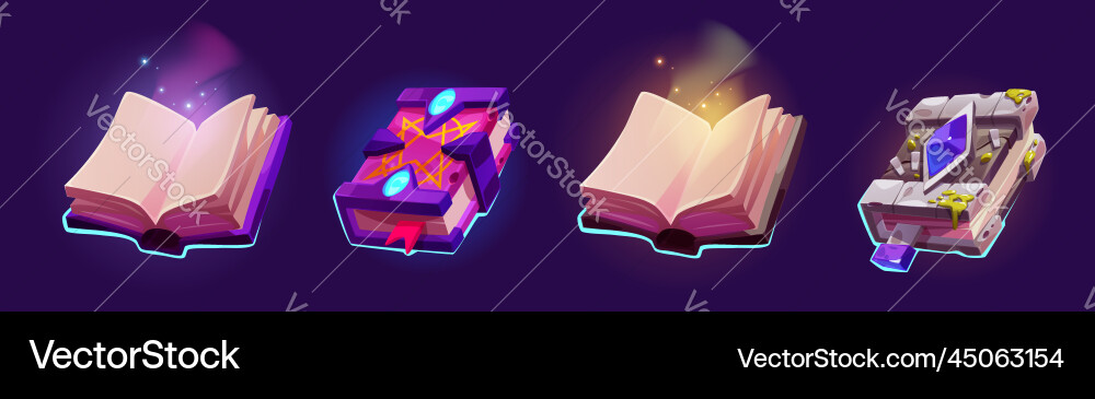 Open and closed magic books of spells Royalty Free Vector
