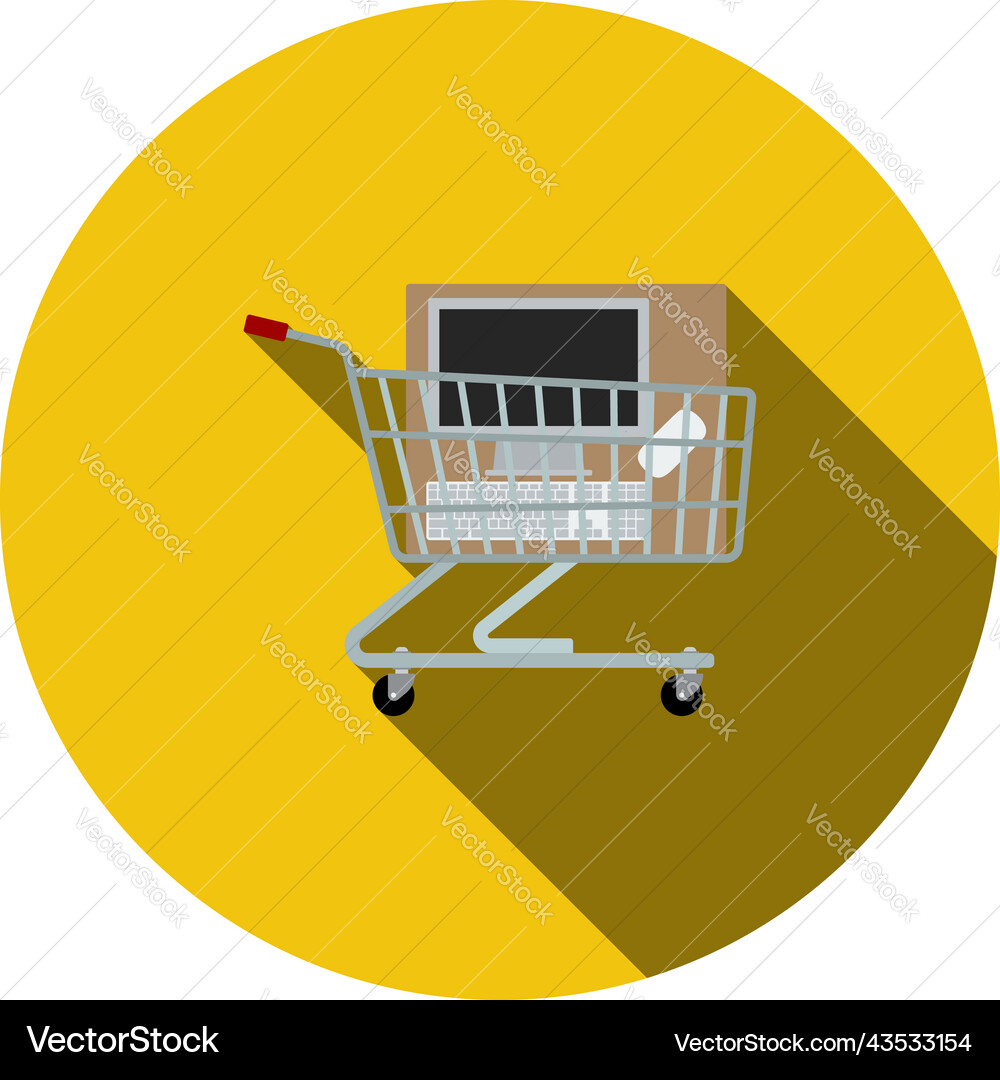 Shopping cart with pc icon Royalty Free Vector Image
