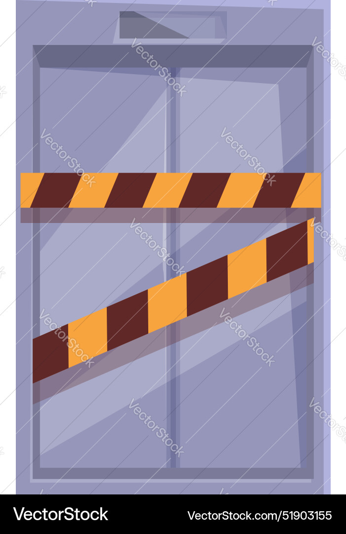 Closed elevator doors with warning tape signaling Vector Image