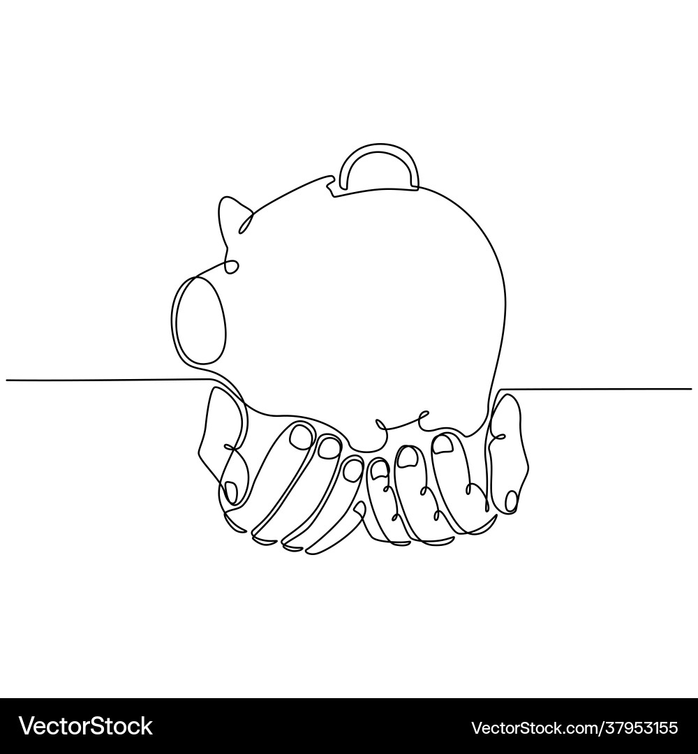 Continuous line drawing a hand with piggy Vector Image