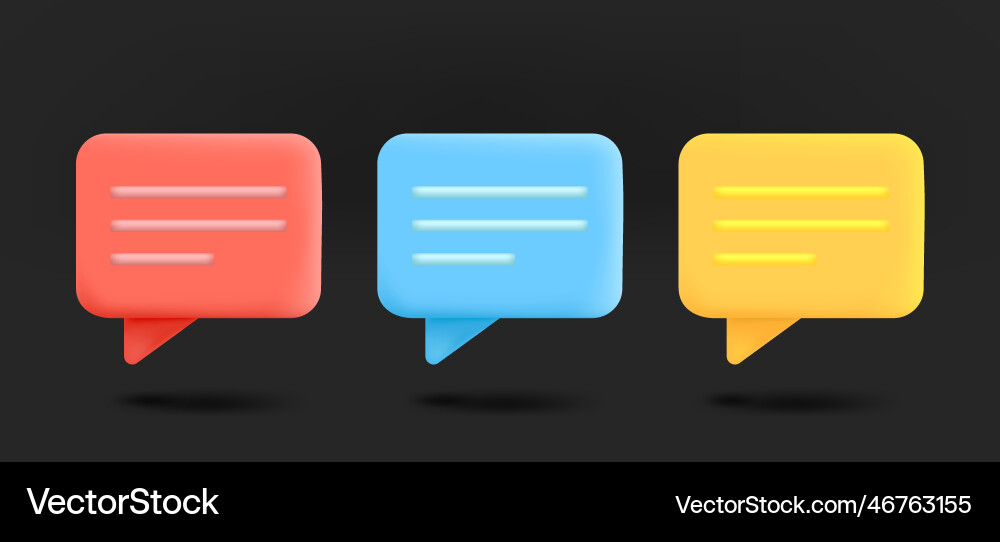 Different color speech cloud icons collection 3d Vector Image