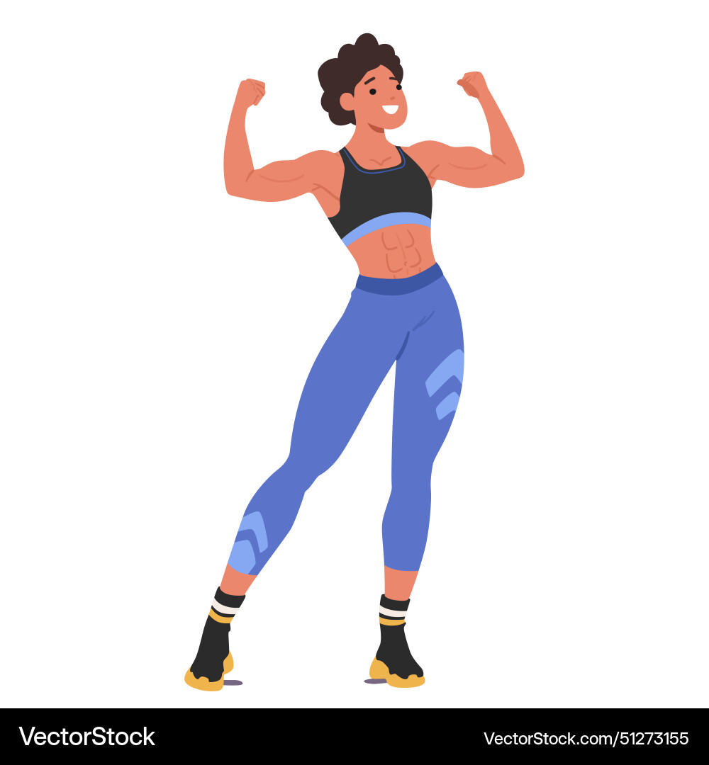 Enthusiastic female bodybuilder flexing her Vector Image