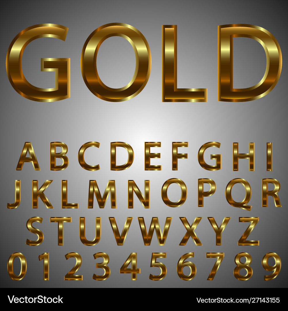 Metal gold effect letters and numbers Royalty Free Vector