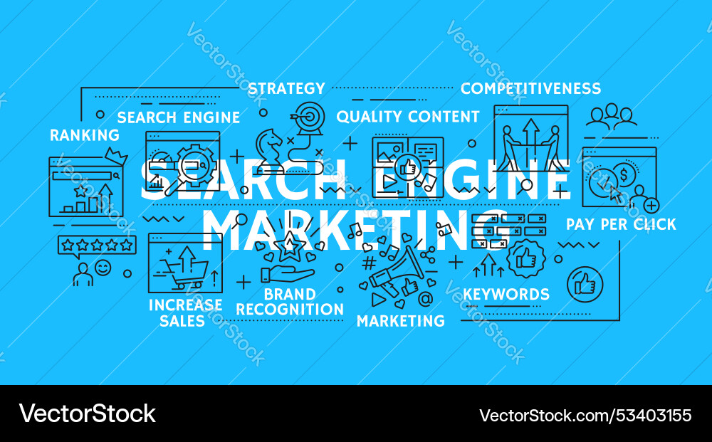 Sem search engine marketing line icons set Vector Image
