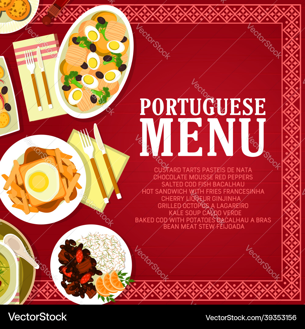 Portuguese restaurant menu card template Vector Image