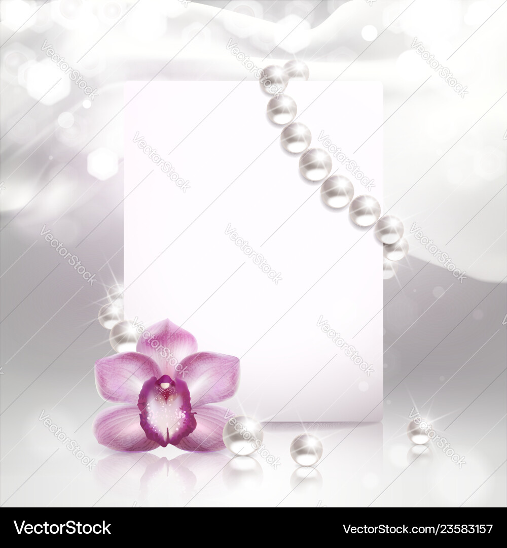 Banner with orchid and pearls Royalty Free Vector Image