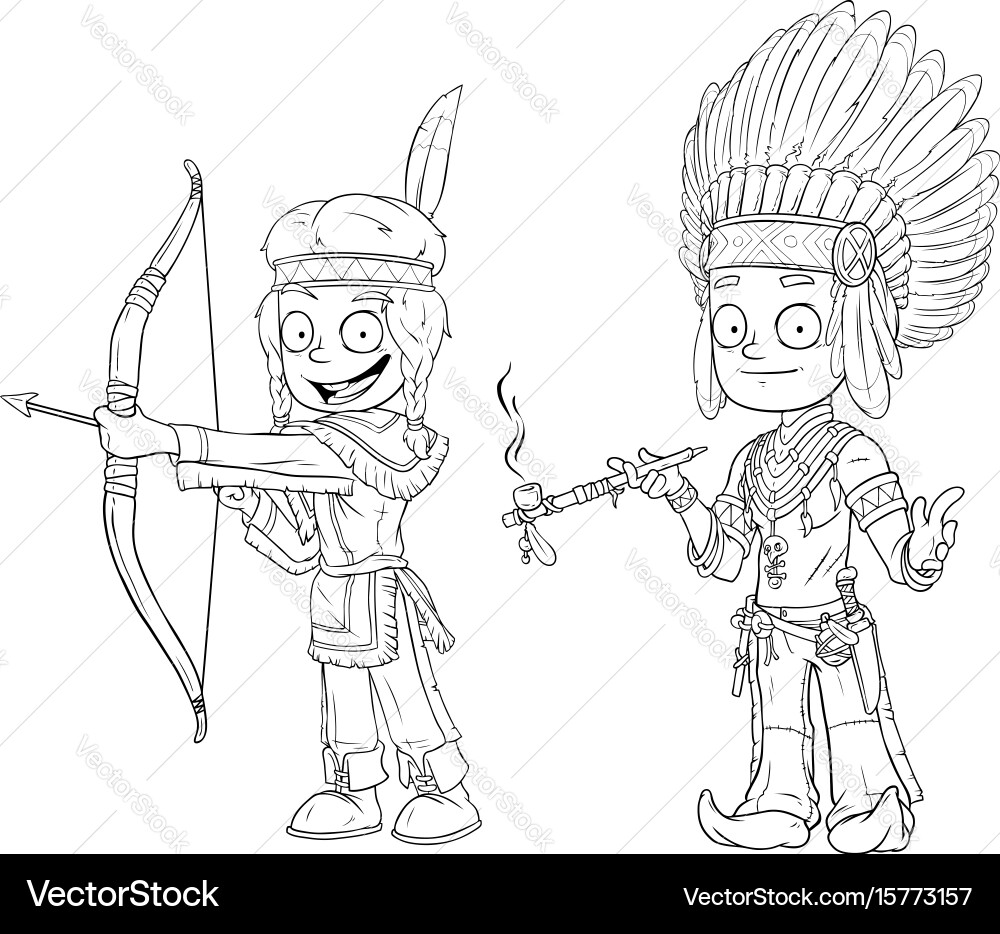Cartoon indian chief young warrior character set Vector Image
