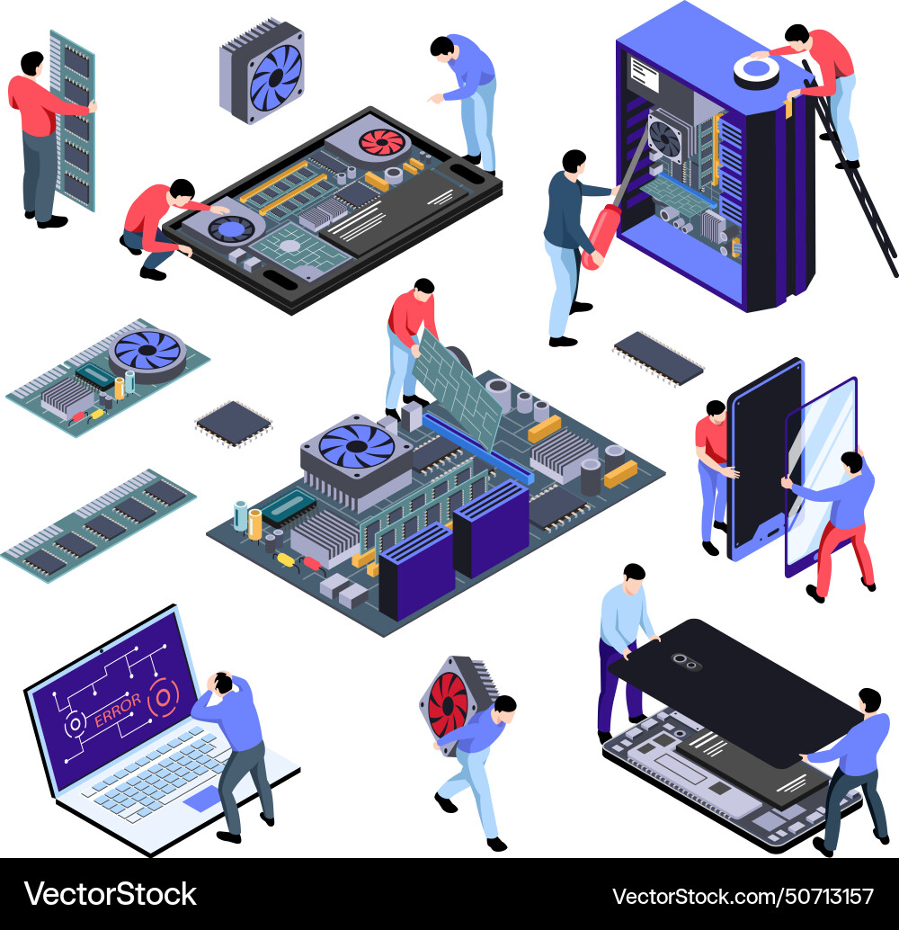 Computer repair service set Royalty Free Vector Image