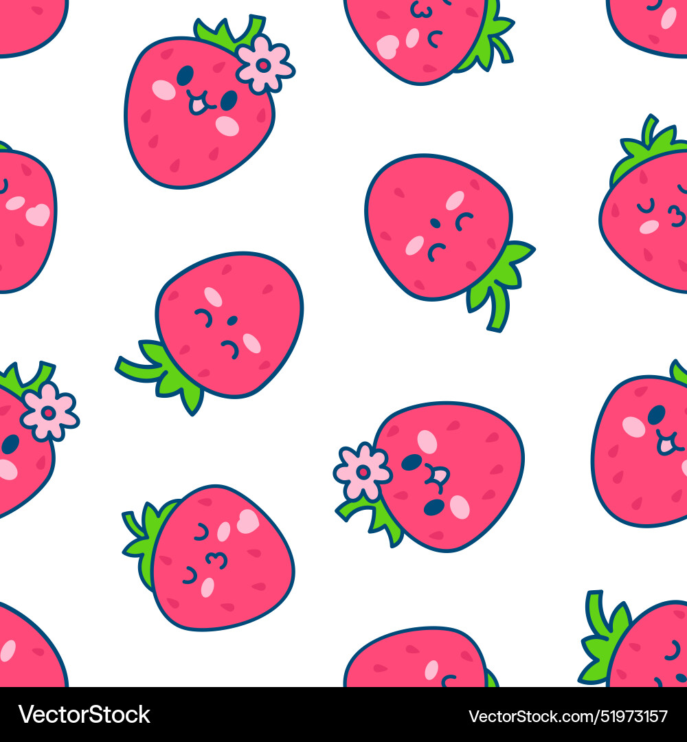 Cute happy strawberry seamless pattern Royalty Free Vector