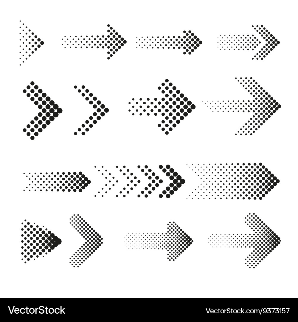 Dotted halftone arrows set Royalty Free Vector Image