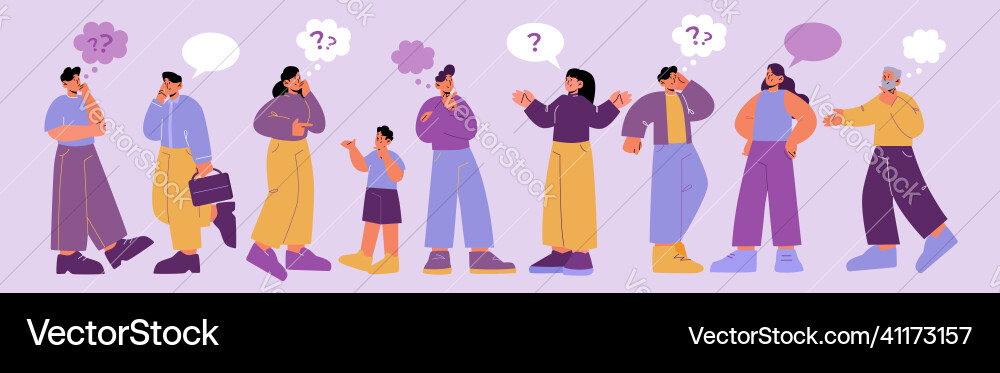 People with speech bubbles and questions asking Vector Image