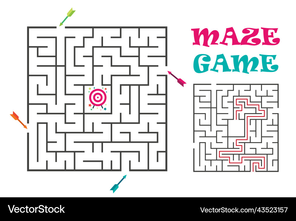Square maze labyrinth game for kids Royalty Free Vector