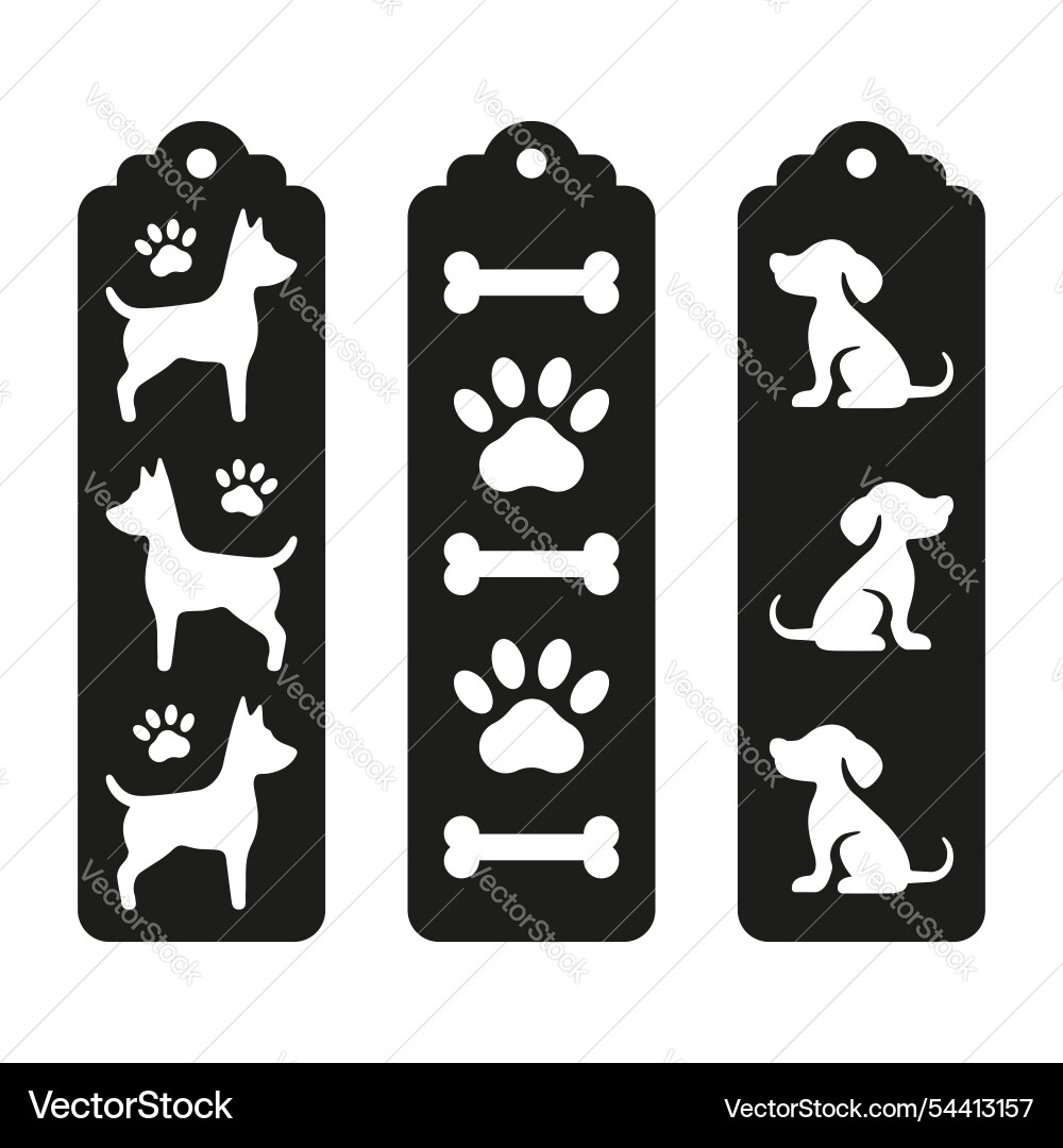 Vertical bookmarks with dogs pattern laser cut Vector Image