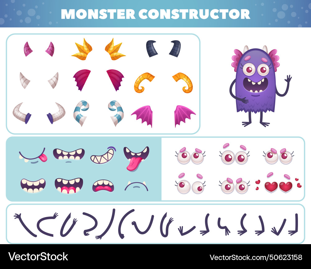Cartoon monster constructor set Royalty Free Vector Image