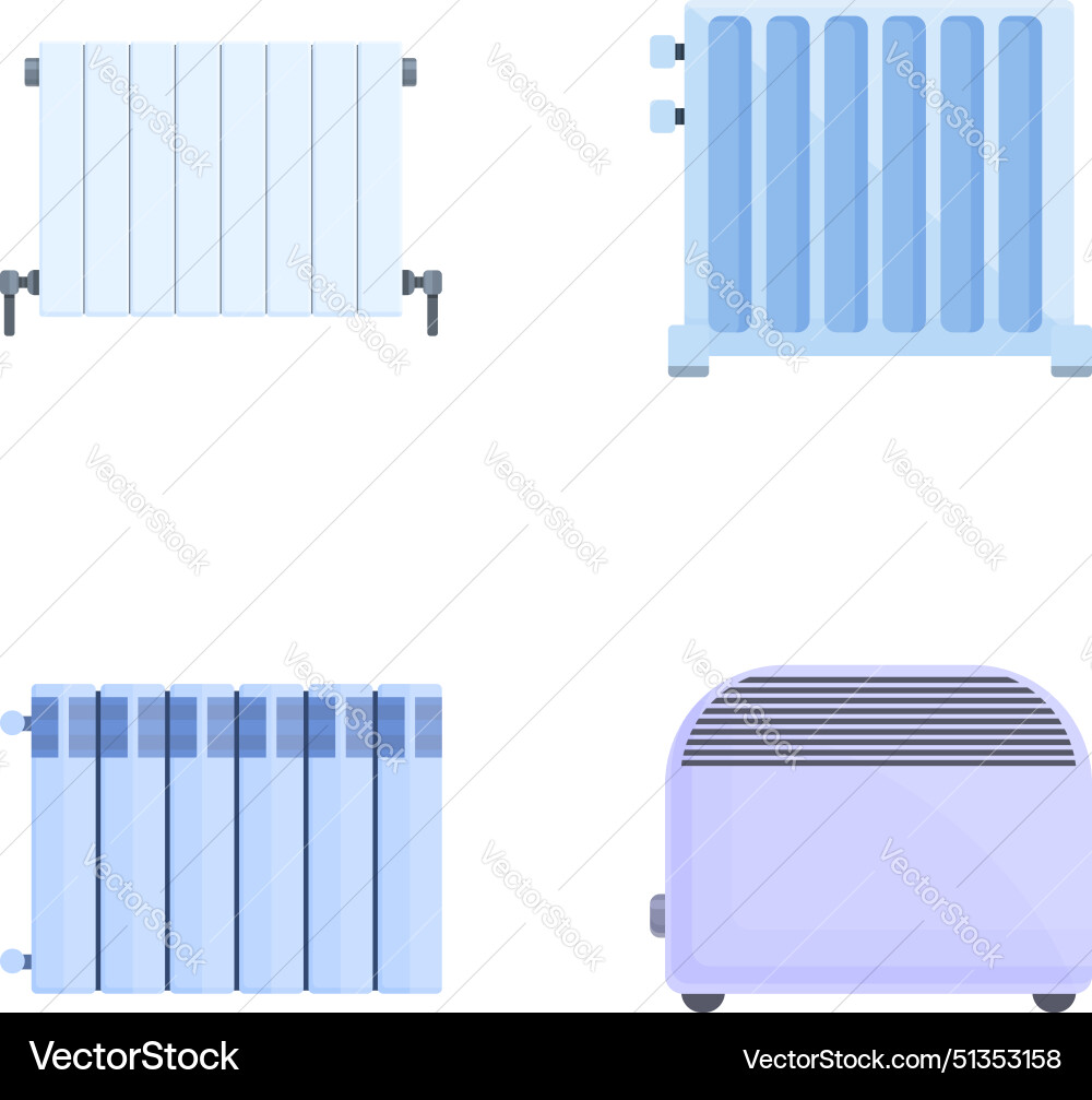 Heating radiator icons set cartoon Royalty Free Vector Image