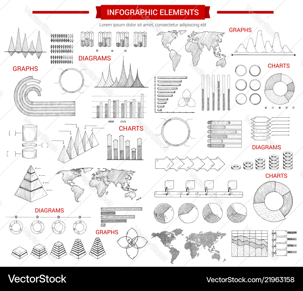 Infographic chart and graphs sketches Royalty Free Vector