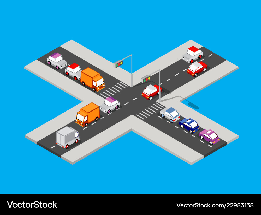 Isometric City Traffic Intersection Royalty Free Vector