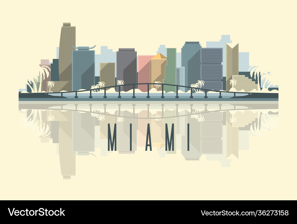 Miami Skyline, USA Royalty Free Vector Image - VectorStock