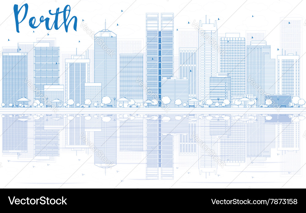 Outline perth skyline with blue buildings Vector Image