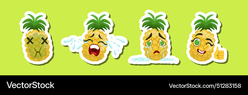 Pineapple character emotion and face expression Vector Image