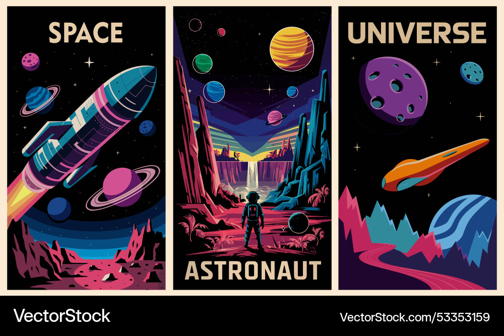 Astronaut in space retro poster Royalty Free Vector Image