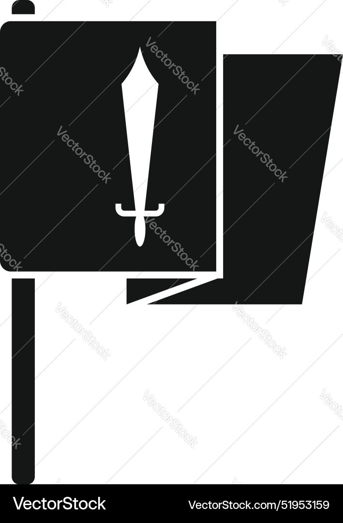 Black and white flag with sword icon representing Vector Image