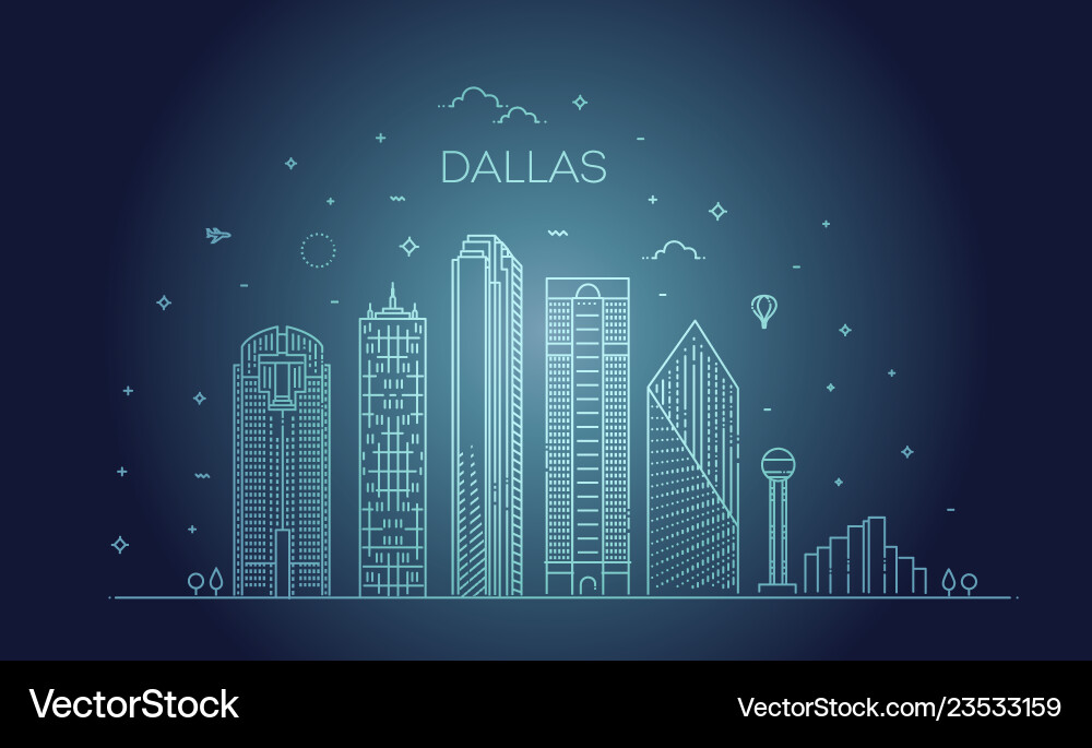Dallas Skyline Line Art Royalty Free Vector Image