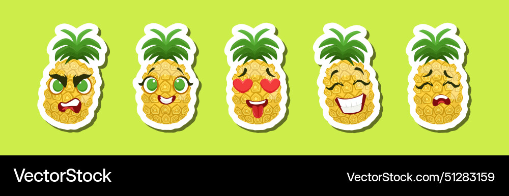 Pineapple character emotion and face expression Vector Image