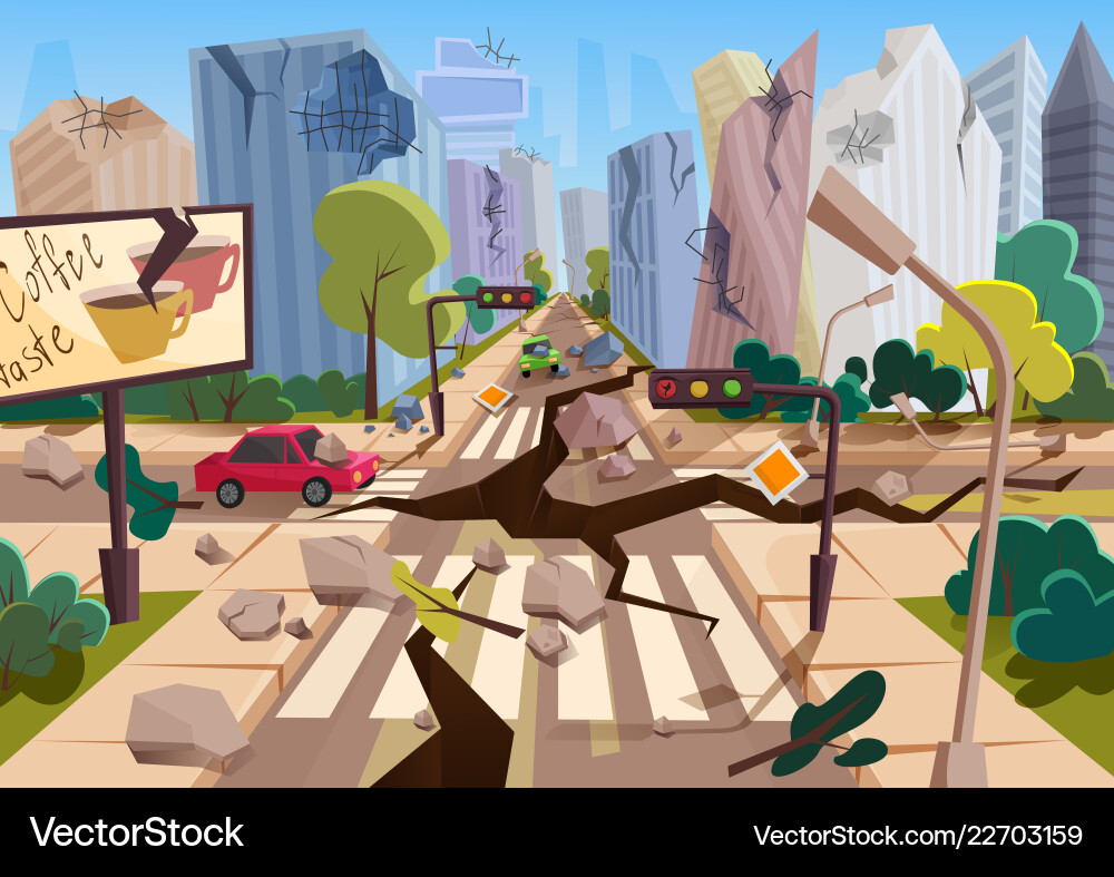 Realistic earthquake with ground crevices Vector Image