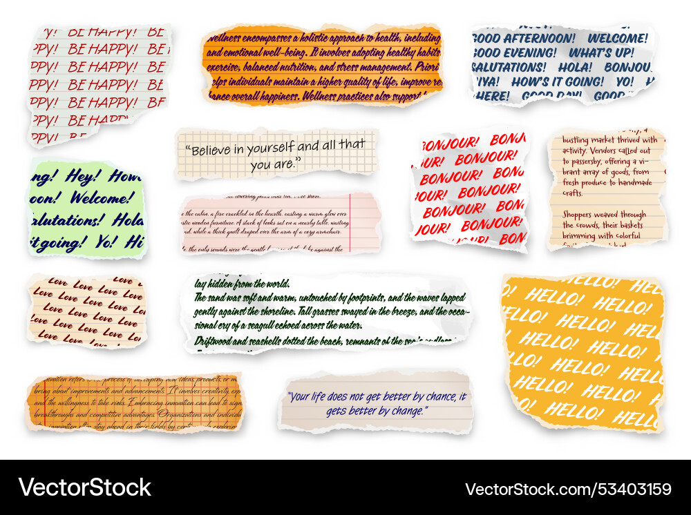 Ripped paper strips with handwritten text Vector Image