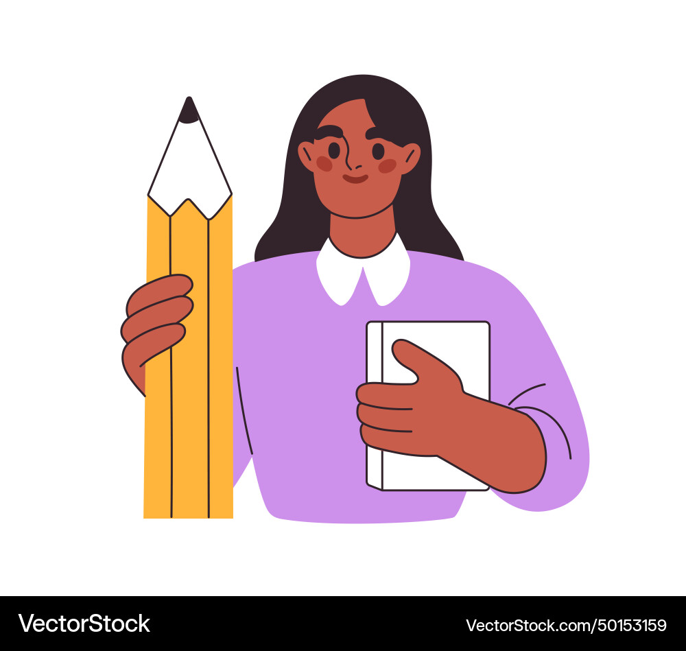 Student holding book and pencil girl learner Vector Image