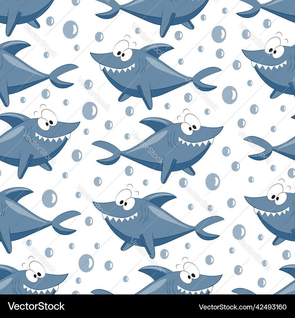 Cartoon shark seamless pattern Royalty Free Vector Image