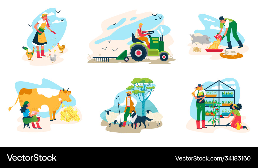 People farming set cartoon Royalty Free Vector Image