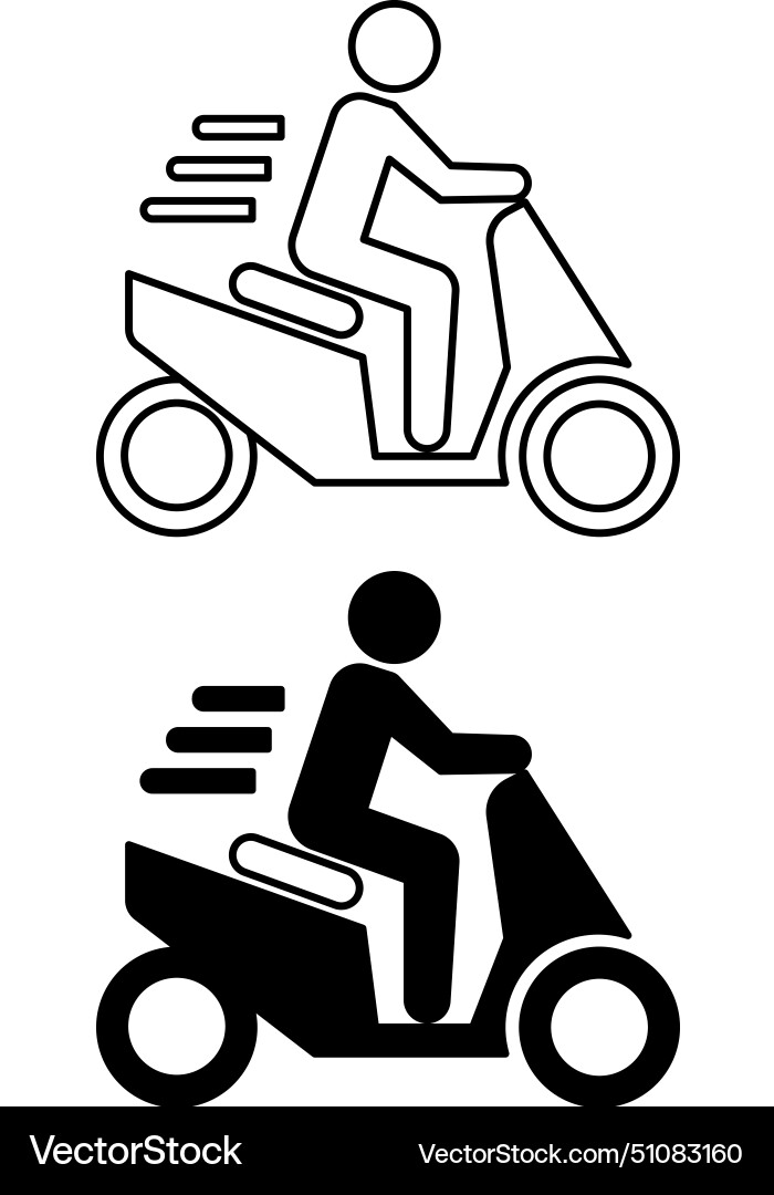 Scooter riding icons black and white Royalty Free Vector