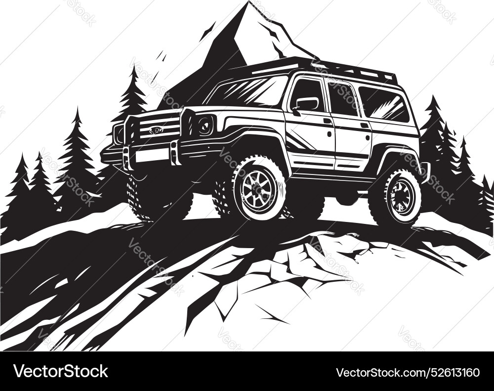 Vantage 4x4 suv mountain trek majesty Royalty Free Vector