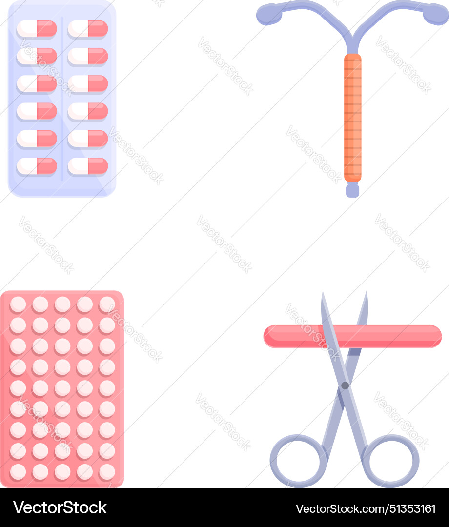Female contraceptive icons set cartoon Royalty Free Vector Female contraceptive icons set cartoon Royalty Free Vector