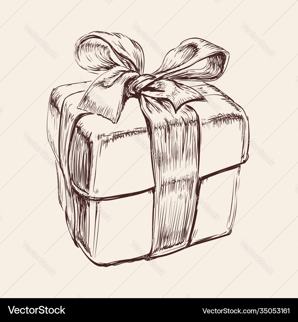 Gift box hand drawn birthday Royalty Free Vector Image