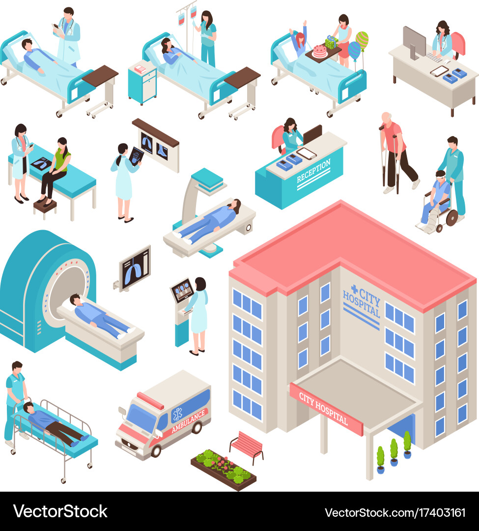 Hospital isometric set Royalty Free Vector Image