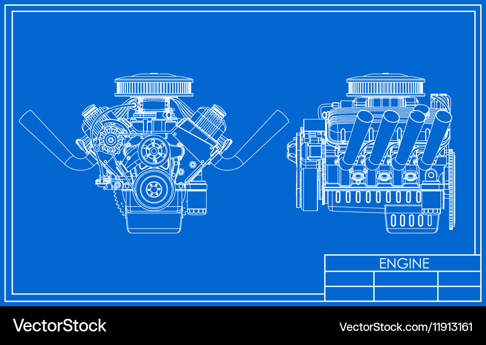 Hot rod v8 engine drawing Royalty Free Vector Image
