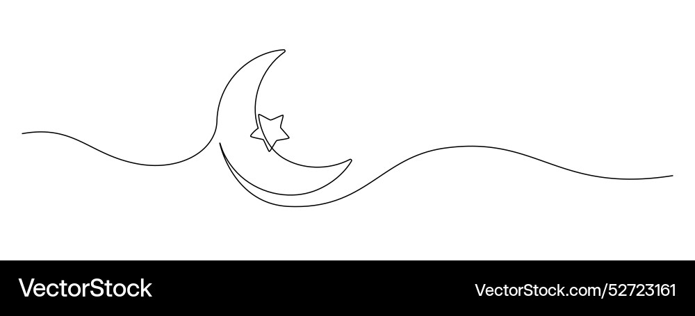 One continuous line drawing of moon with star Vector Image
